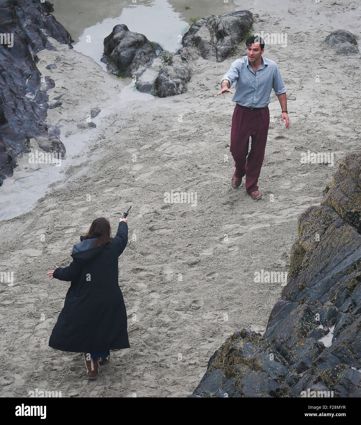 Aidan Turner and Maeve Dermody film a scene for the mini-series And ...