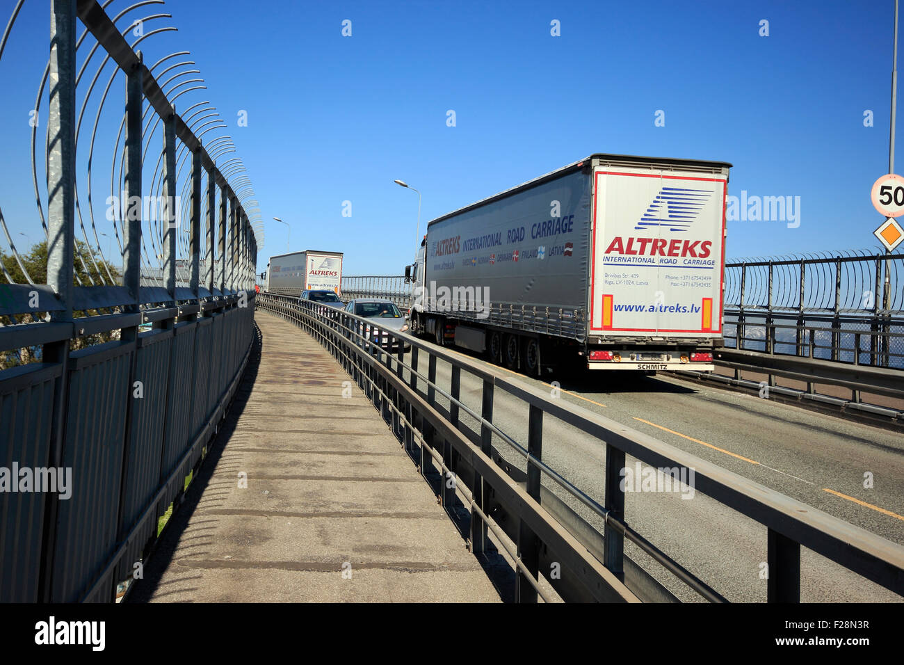 Lorry driving over Tromsø Bridge Norway Scandinavia Europereinforced c ...