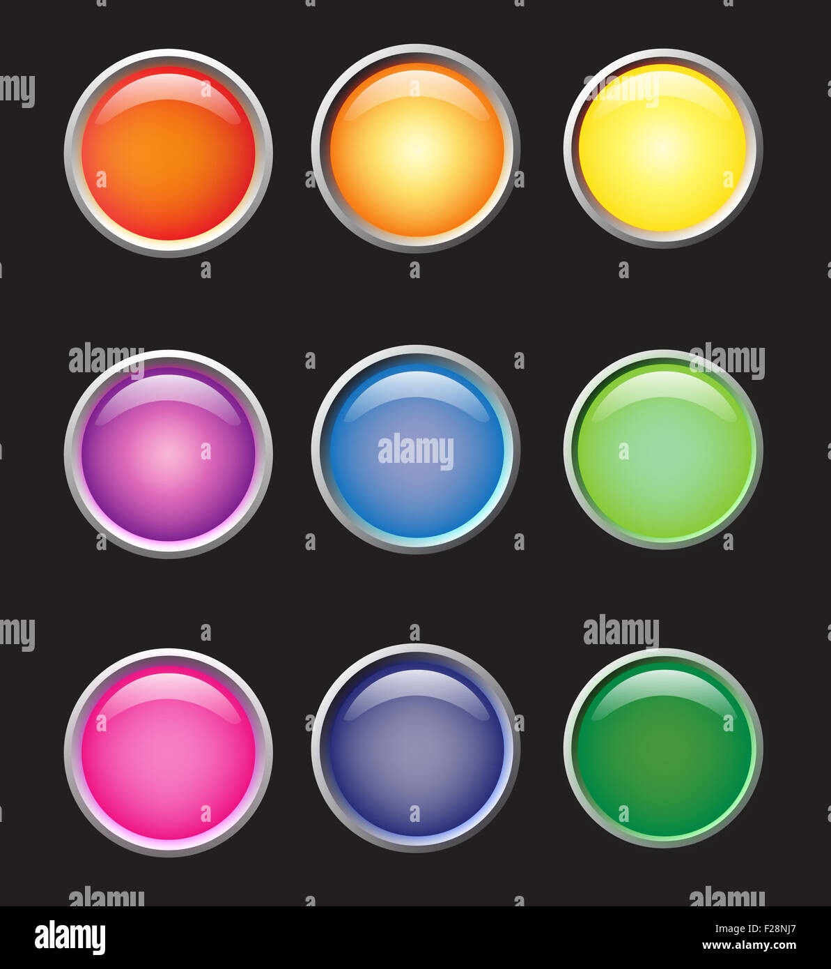 Set of isolated glossy vector web buttons. Beautiful internet buttons. On black background Stock ...