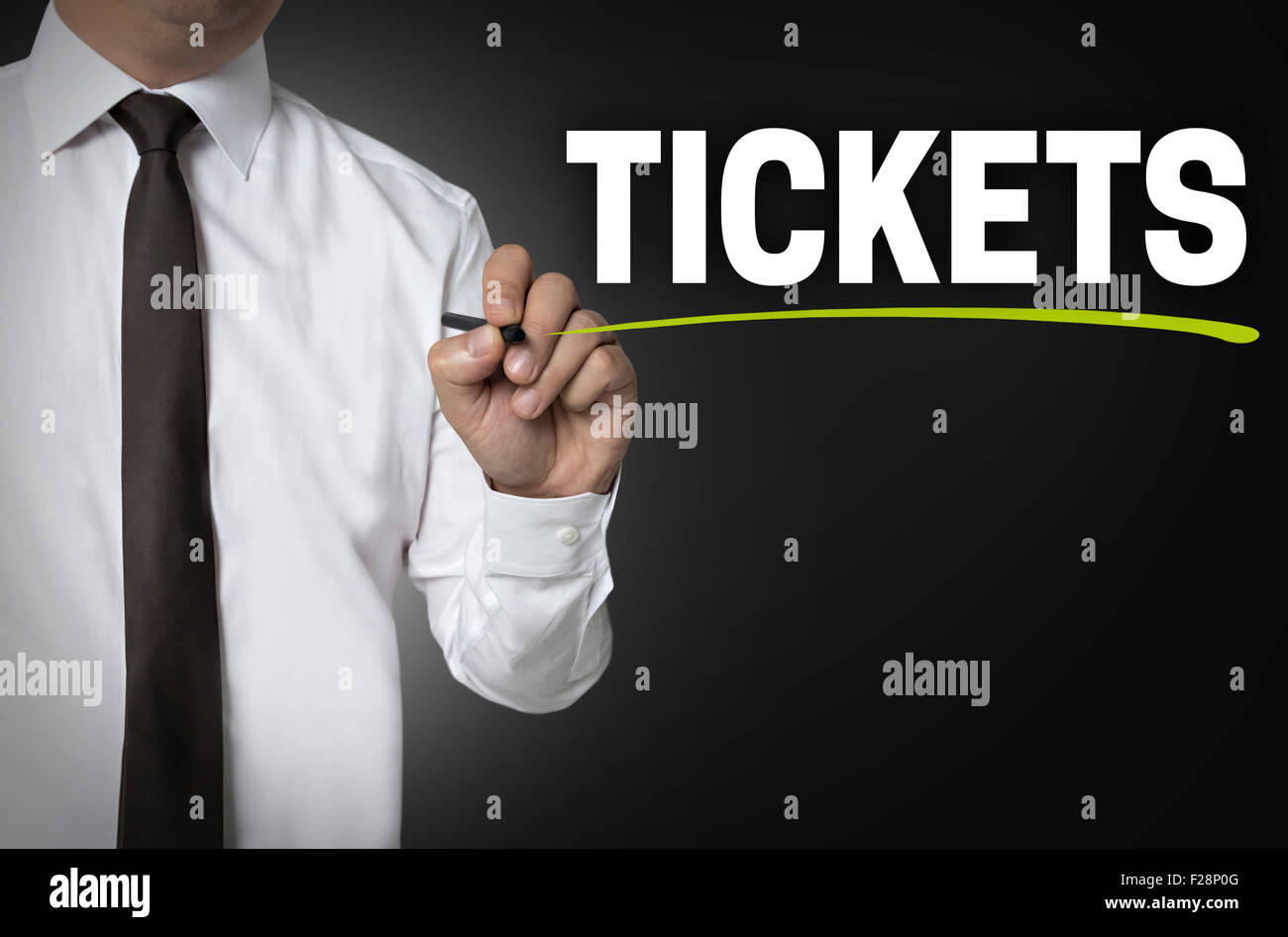 Tickets is written by businessman background concept Stock Photo - Alamy