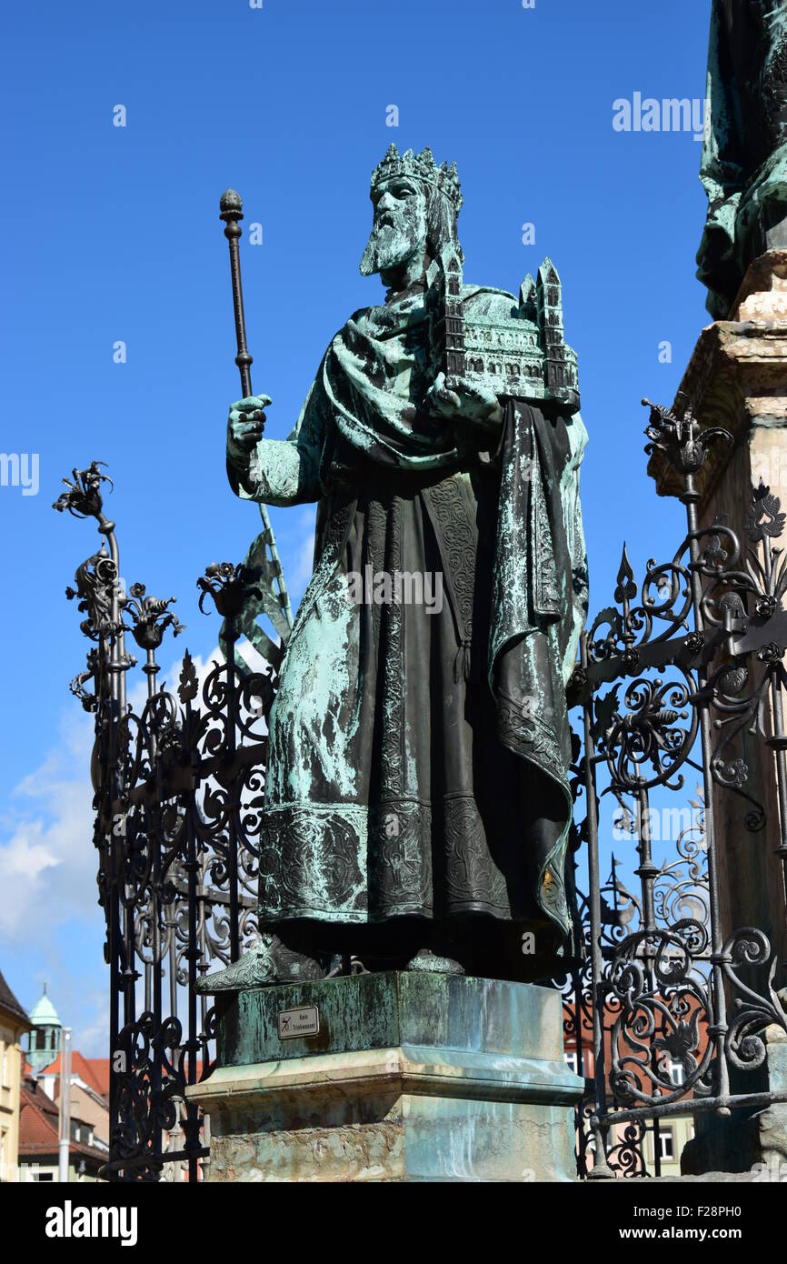 Bronze statues on the Maximiliansbrunnen fountain in Bamberg, Germany ...