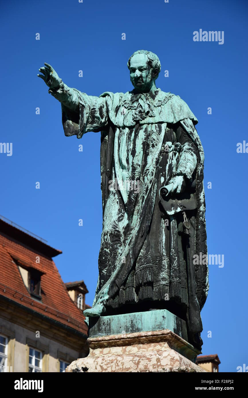 Bronze statues on the Maximiliansbrunnen fountain in Bamberg, Germany ...