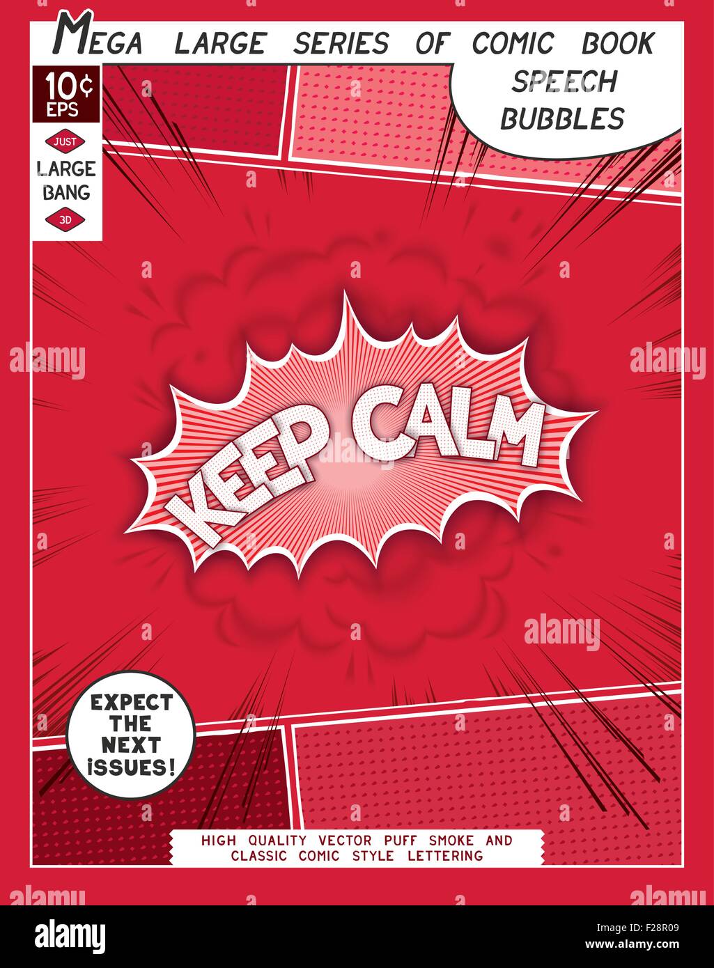 Keep calm. Explosion in comic style with lettering and realistic puffs ...