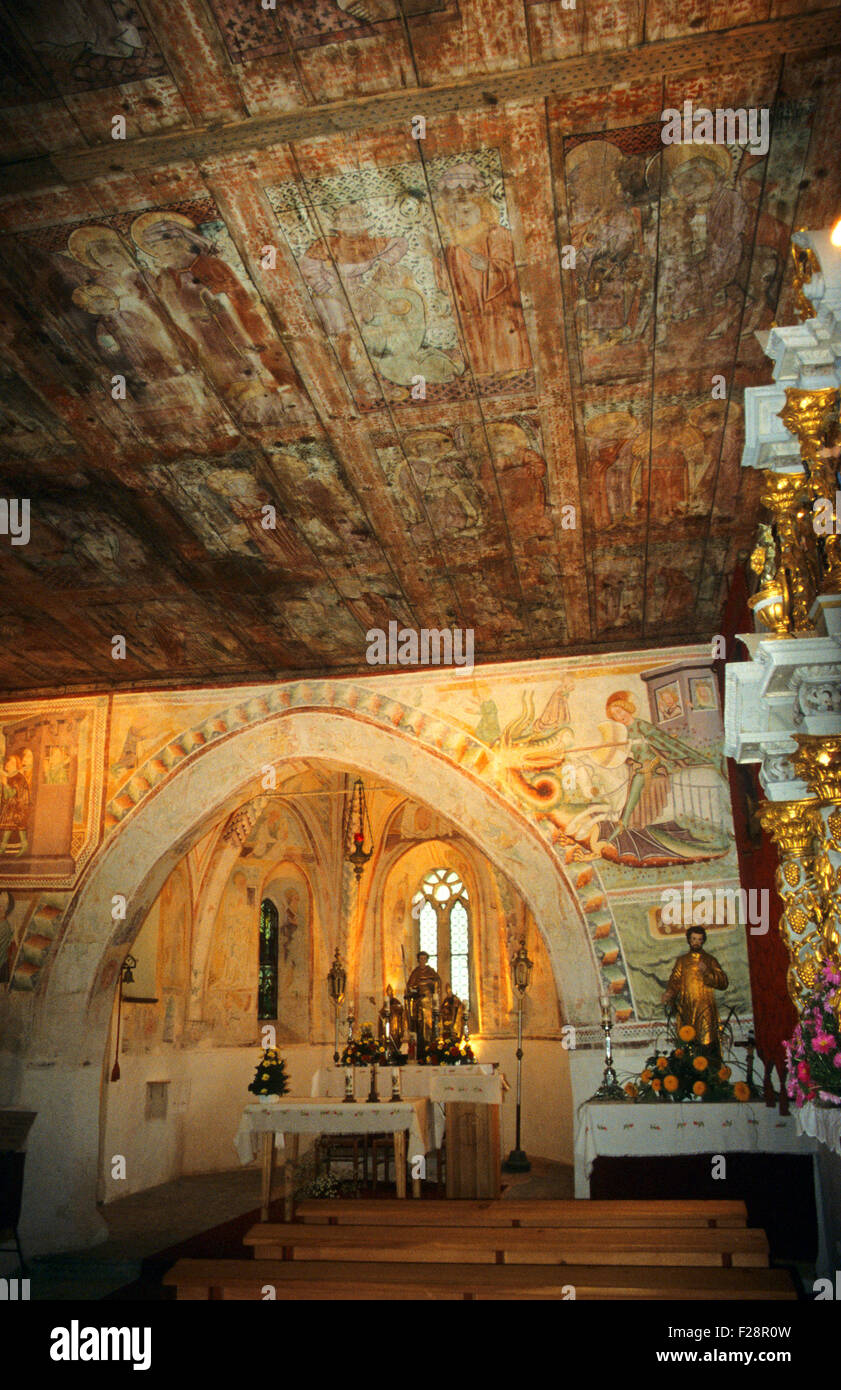 Unique medieval painted wooden panels in ceiling of St Leonard's church ...