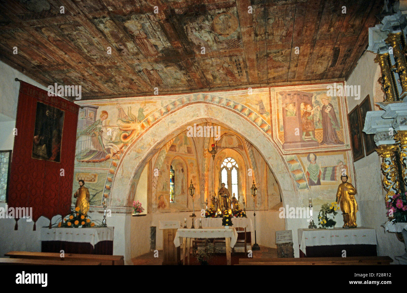 Unique medieval painted wooden panels in ceiling of St Leonard's church ...