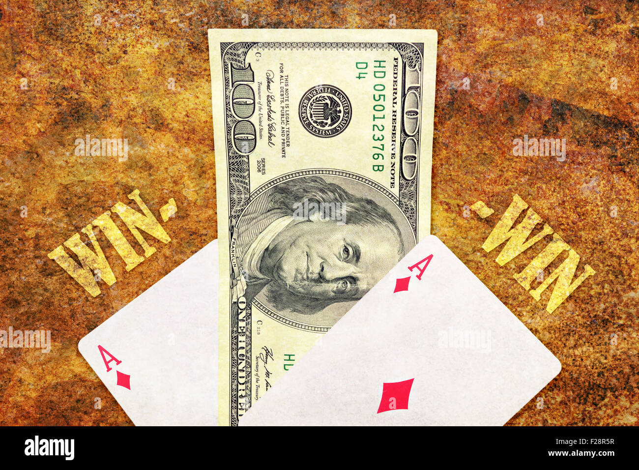 Text Win Win with two aces and banknote of 100 dollars Stock Photo - Alamy