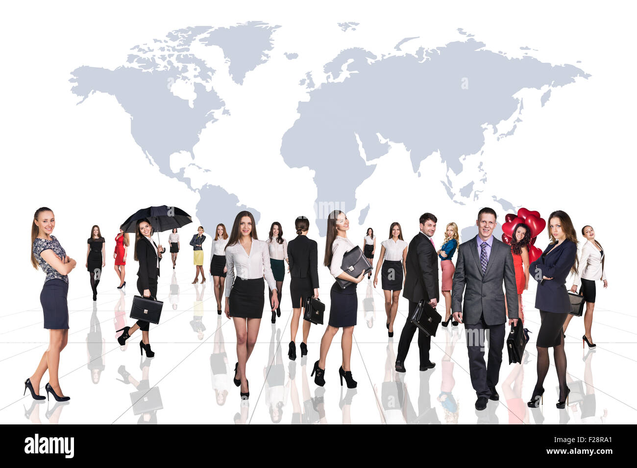 business people team with world map Stock Photo - Alamy