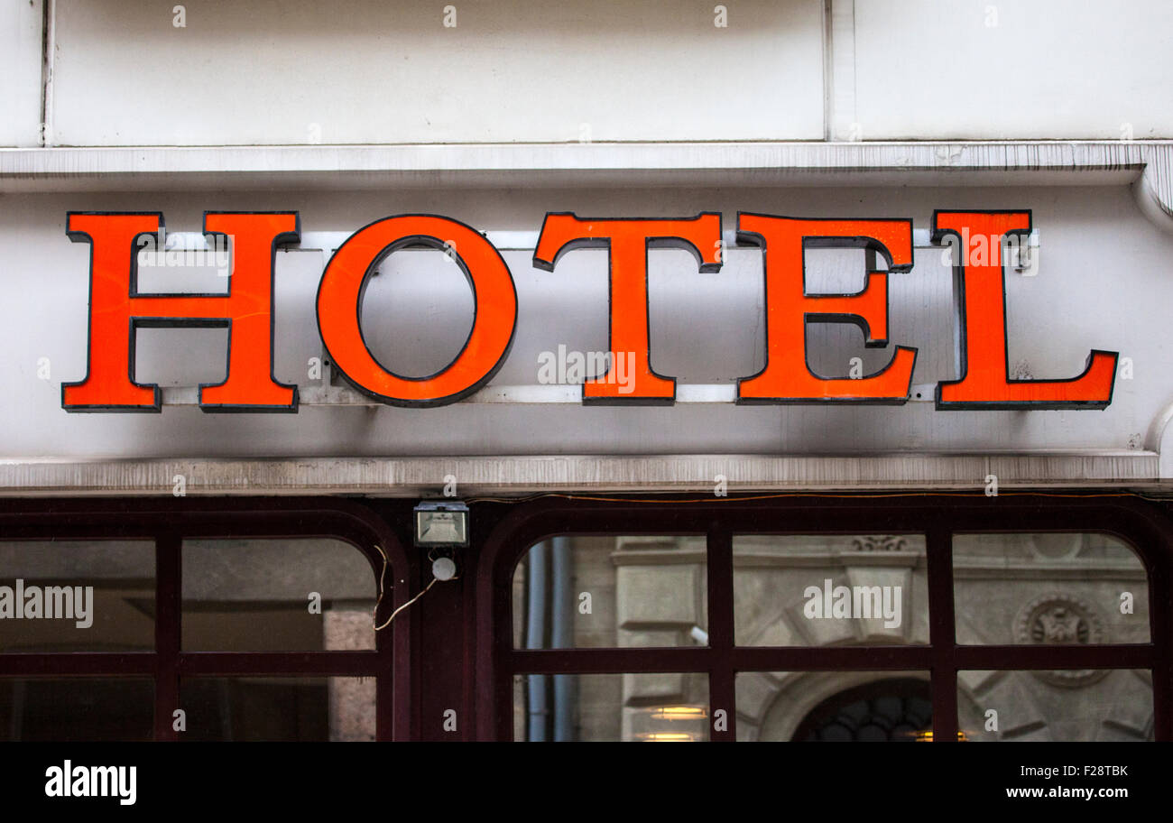 A Hotel Sign in a European city Stock Photo - Alamy