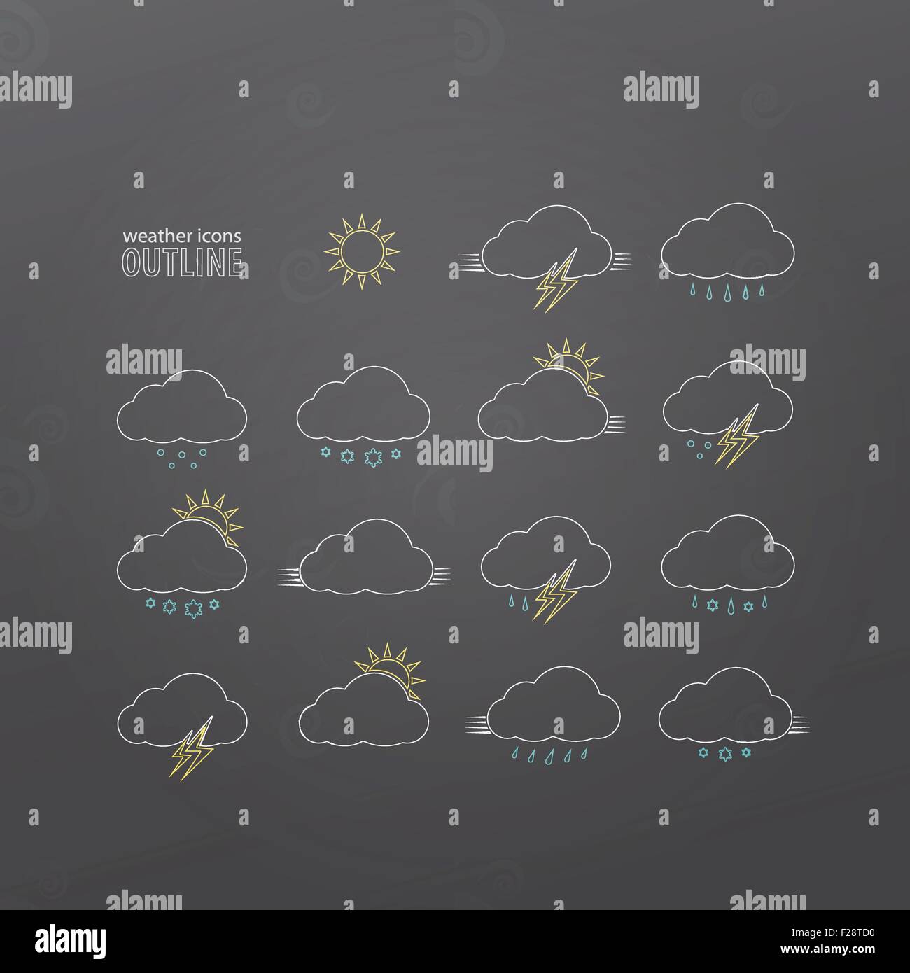 set of weather icons with sun, clouds, rain, snow and lightning symbols ...