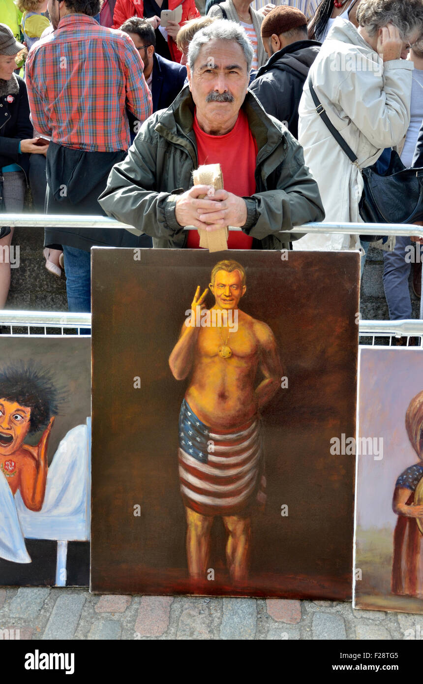 Kaya Mar, Turkish satirical cartoonist, with images of Tony Blair ...