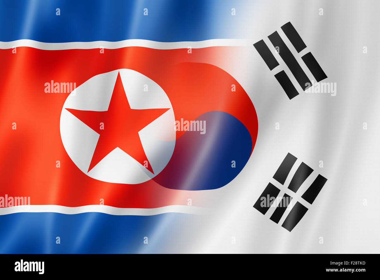 Mixed North Korea and South Korea flag, three dimensional render ...