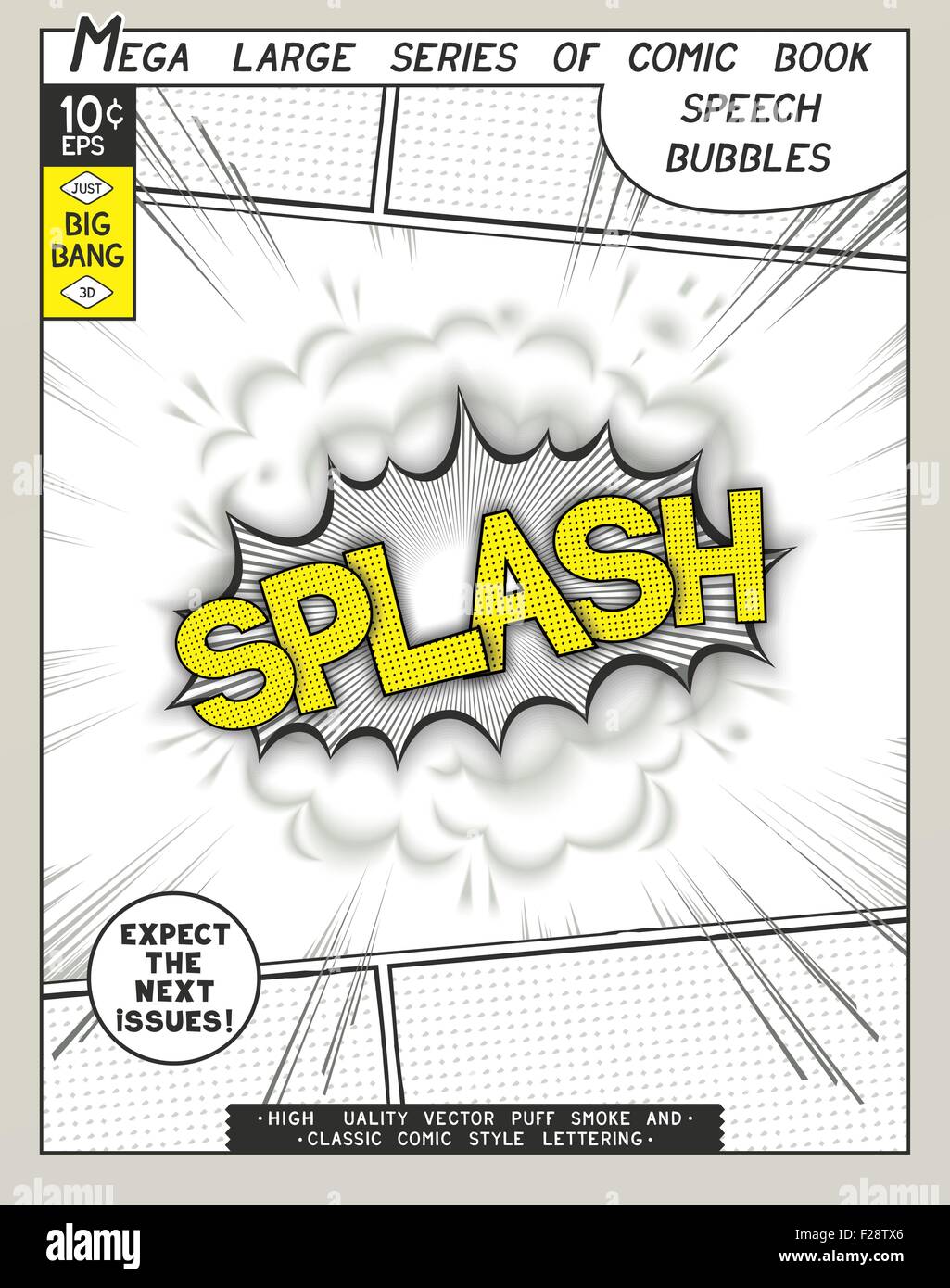 Splash. Explosion in comic style with lettering and realistic puffs ...