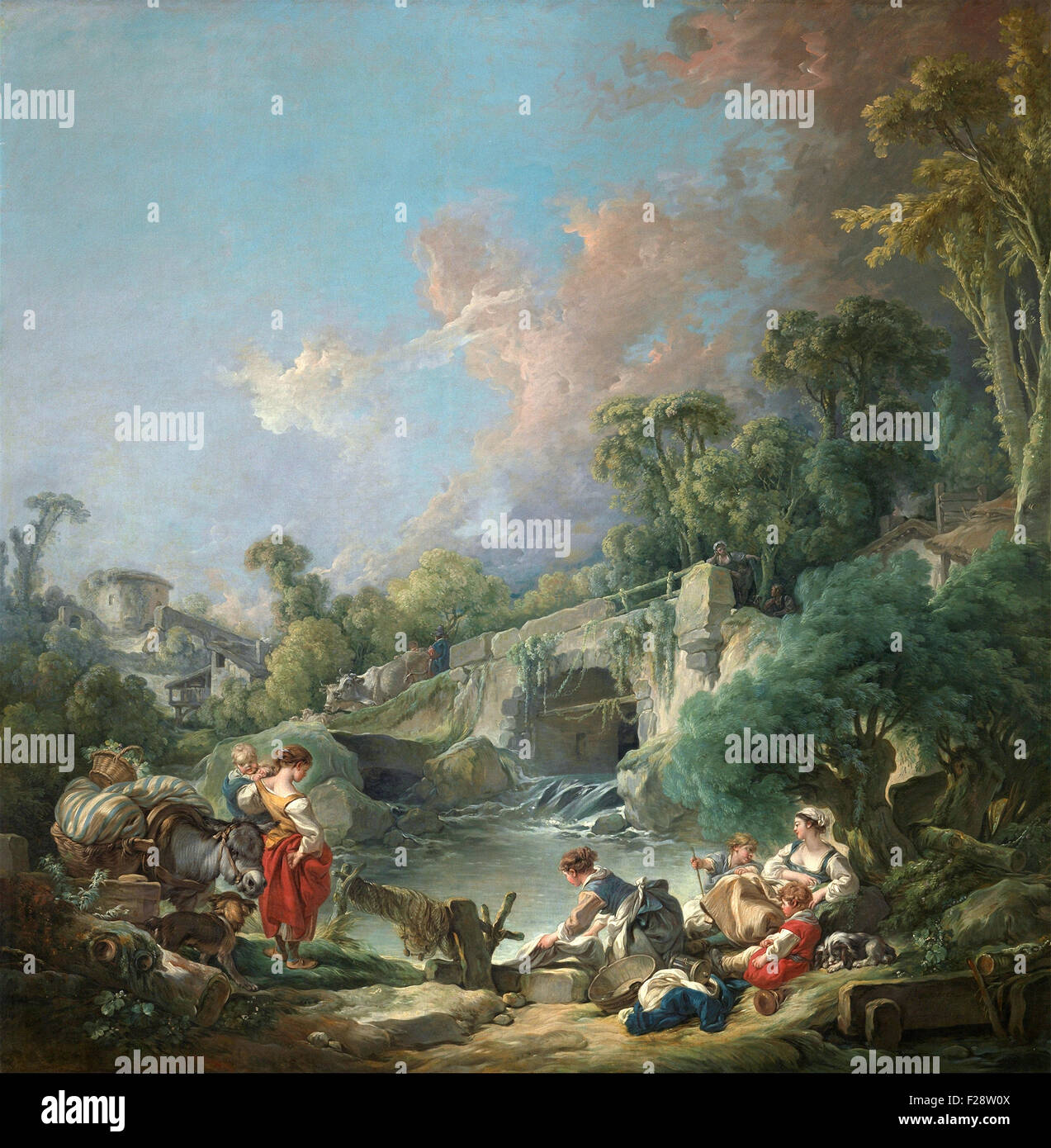 Art painting rococo rocaille french france francois boucher washerwomen ...