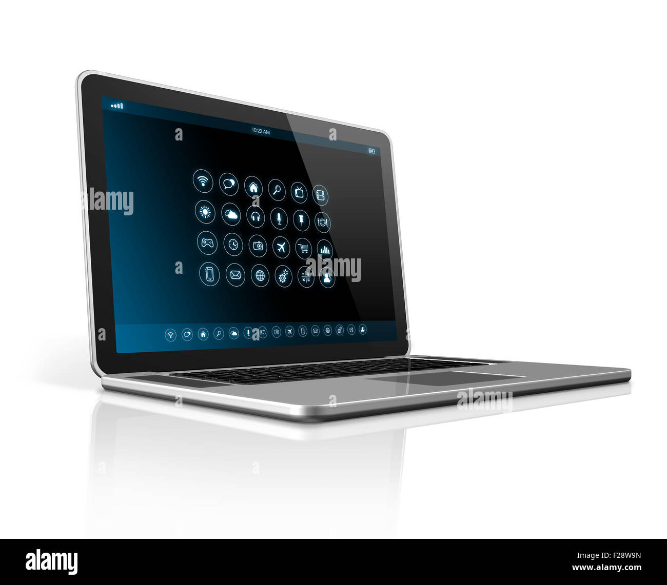 3D Laptop Computer - apps icons interface - isolated on white with ...