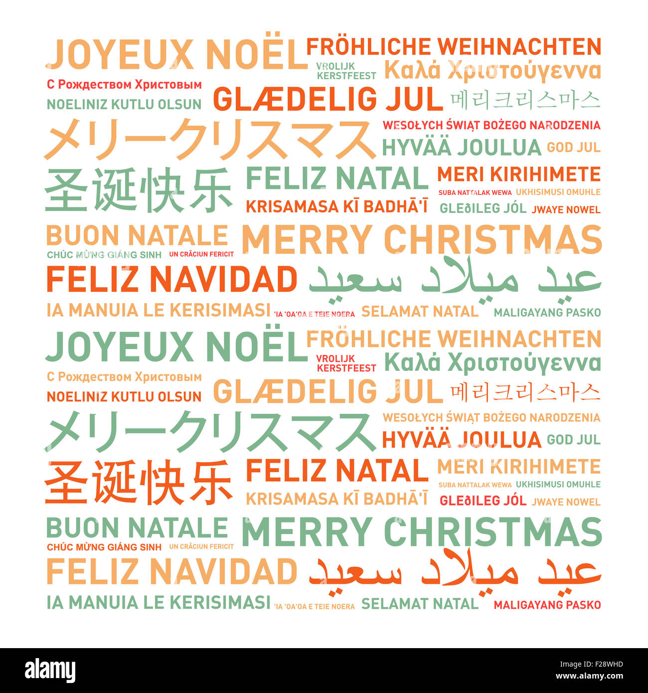 Merry christmas from the world. Different languages celebration card ...