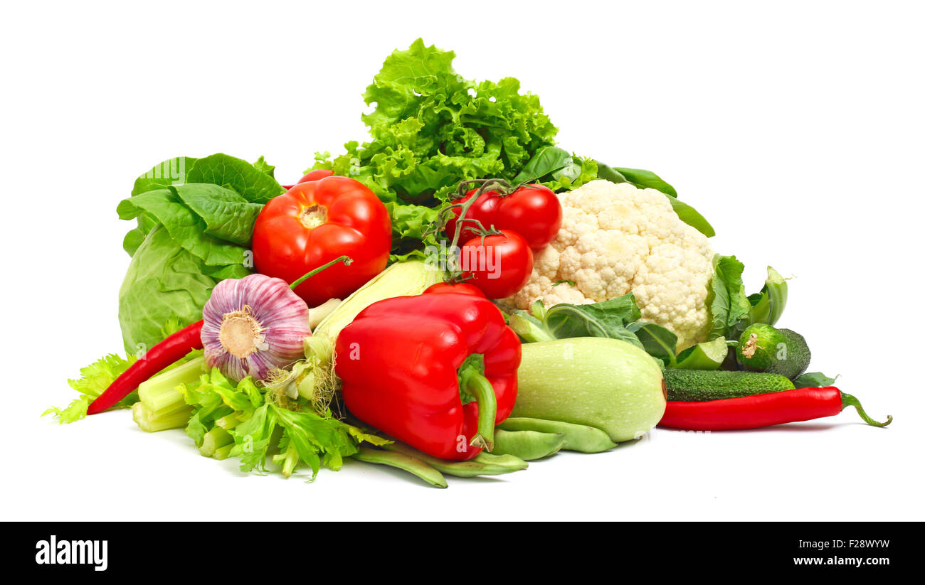 Pile of fresh vegetables isolated on white background Stock Photo - Alamy