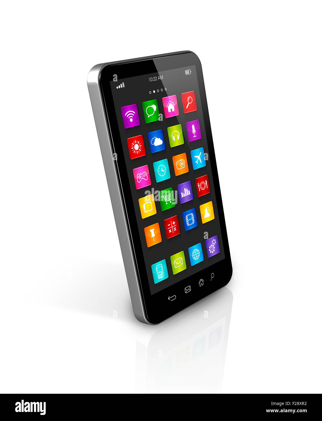 3D smartphone, mobile phone with apps icons interface - isolated on ...