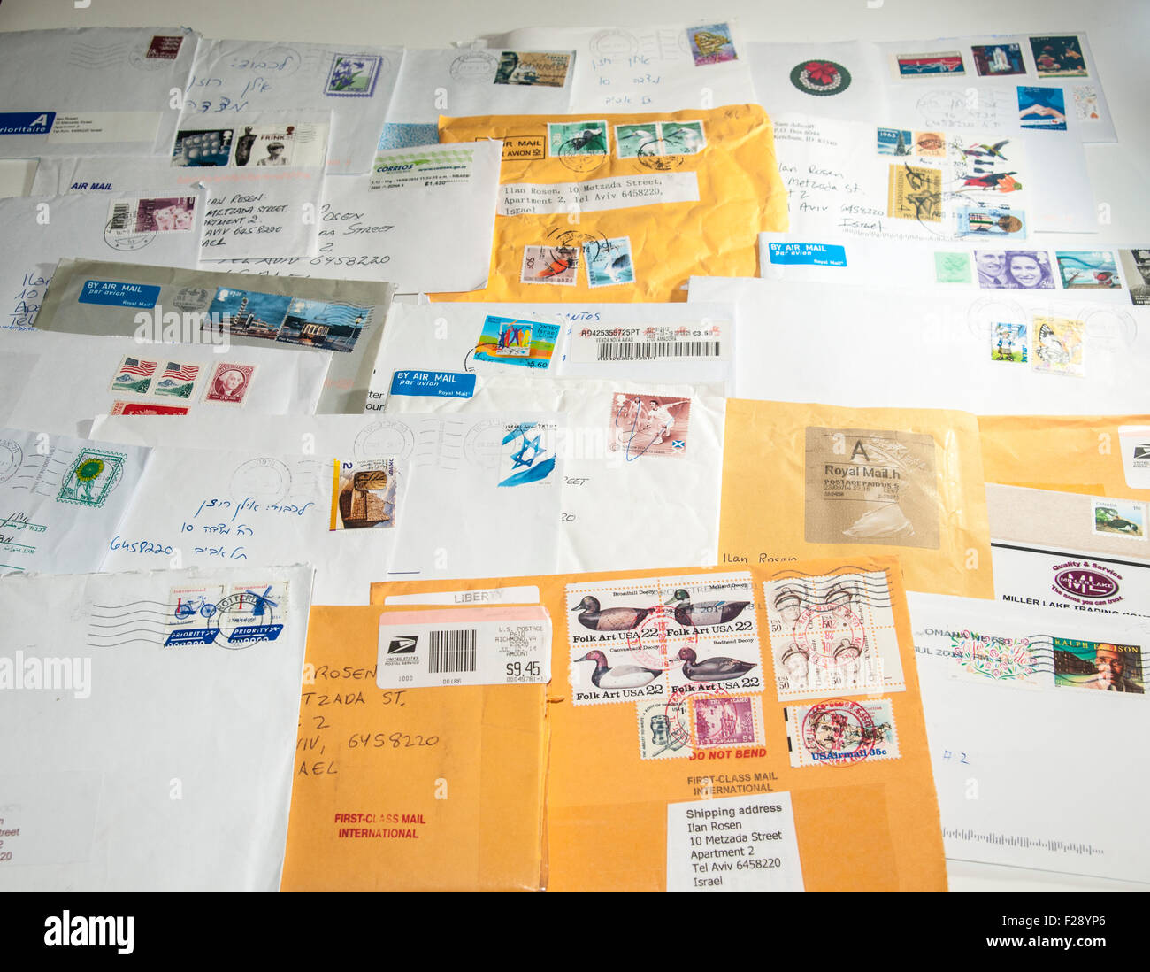 Used stamped and posted envelopes Stock Photo - Alamy