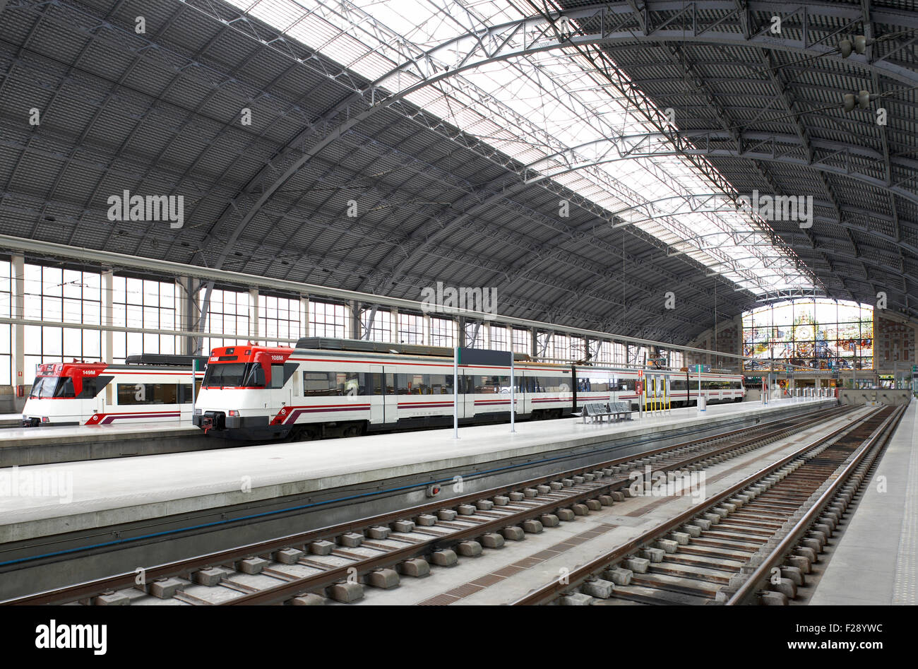 Railway station with platforms and trains horizontal Stock Photo - Alamy