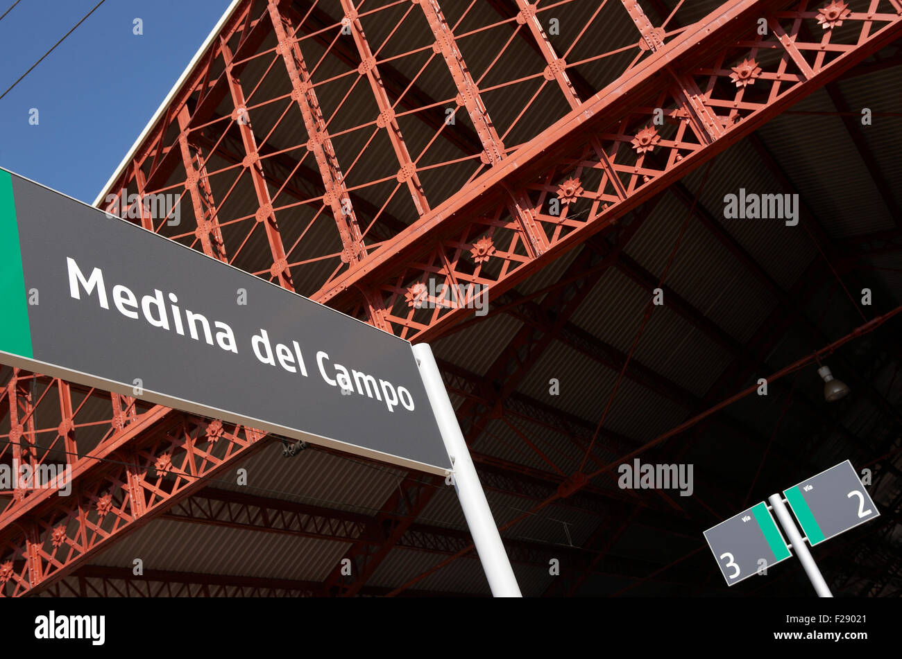 Railway station signposts with city names and platforms numbers Stock ...