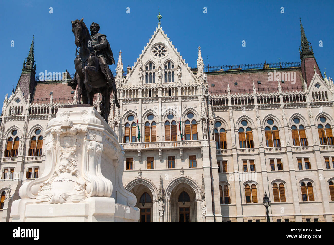 A statue of Count Gyula Andrassy outside the historic Hungarian ...