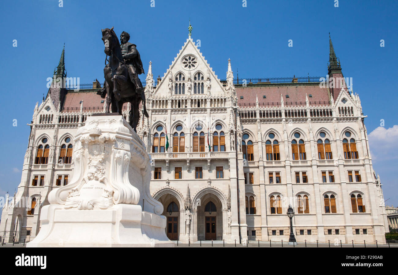 A statue of Count Gyula Andrassy outside the historic Hungarian ...