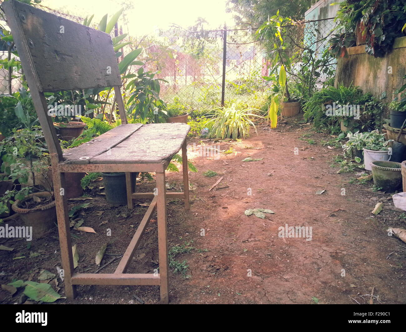 Old wooden garden bench hi-res stock photography and images - Alamy
