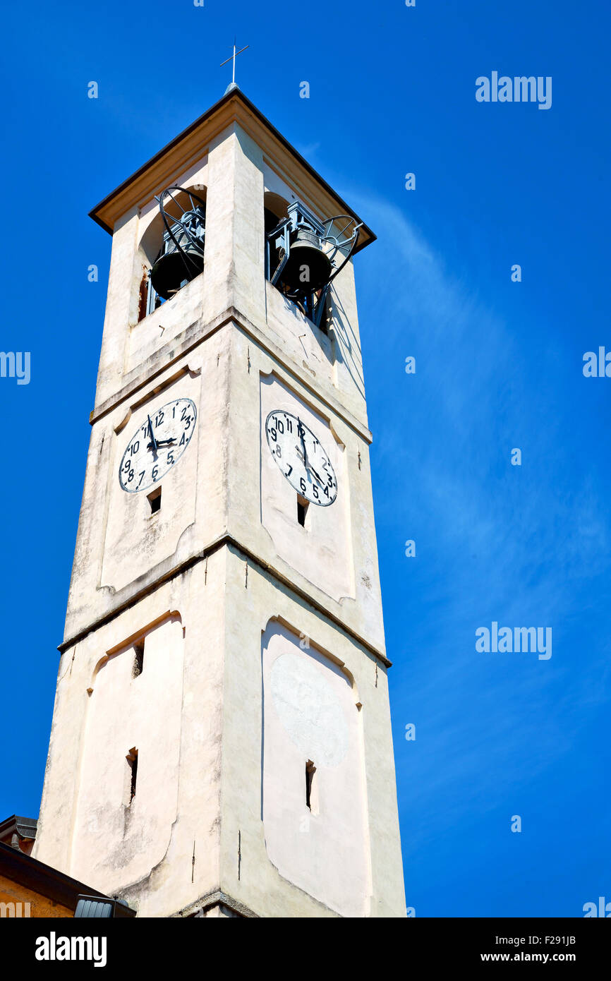 ancien clock tower in italy europe old stone and bell Stock Photo - Alamy