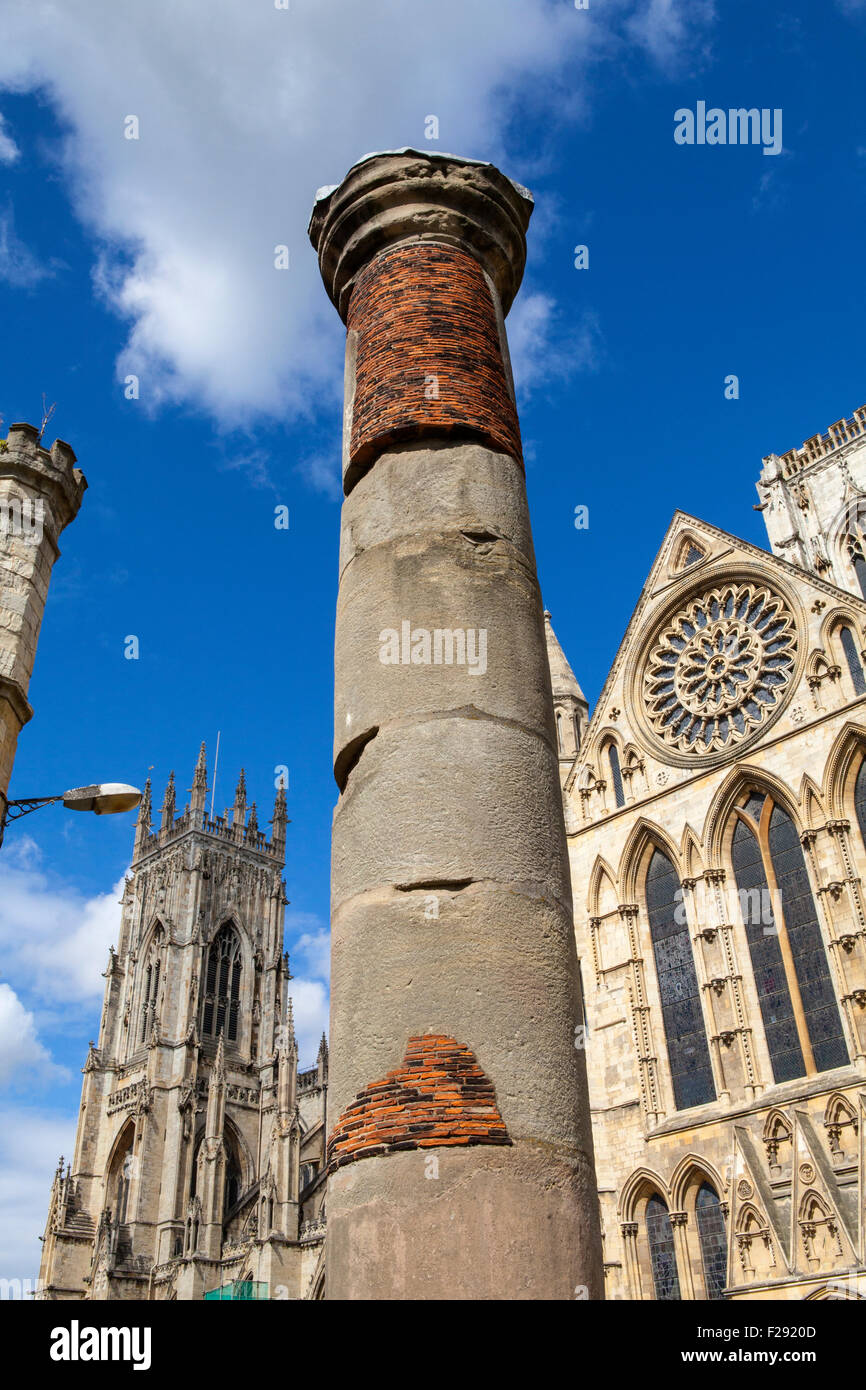 The historic Roman Column with York Minster in the background in York ...