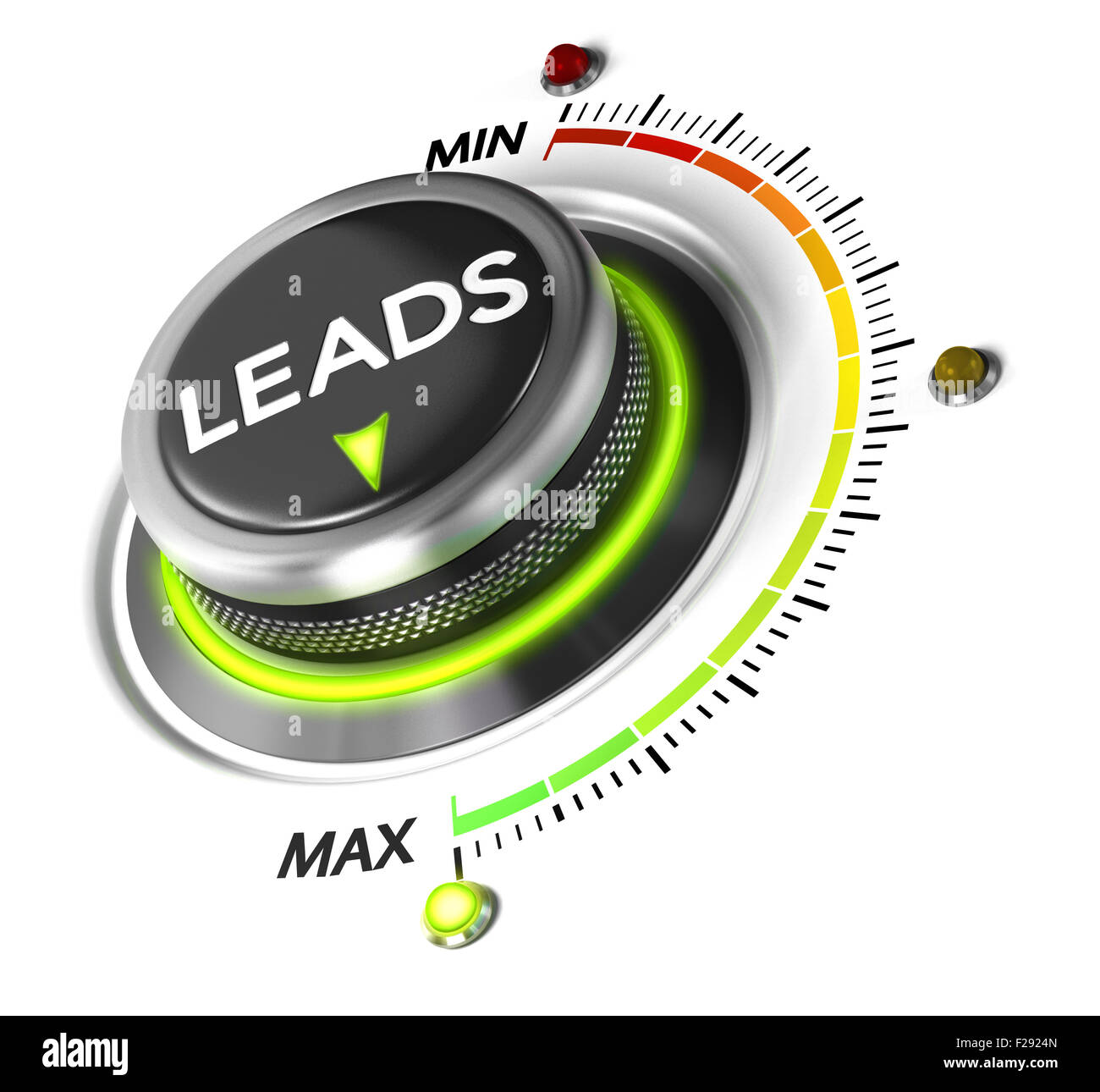 Leads switch button positioned on maximum, white background and green ...