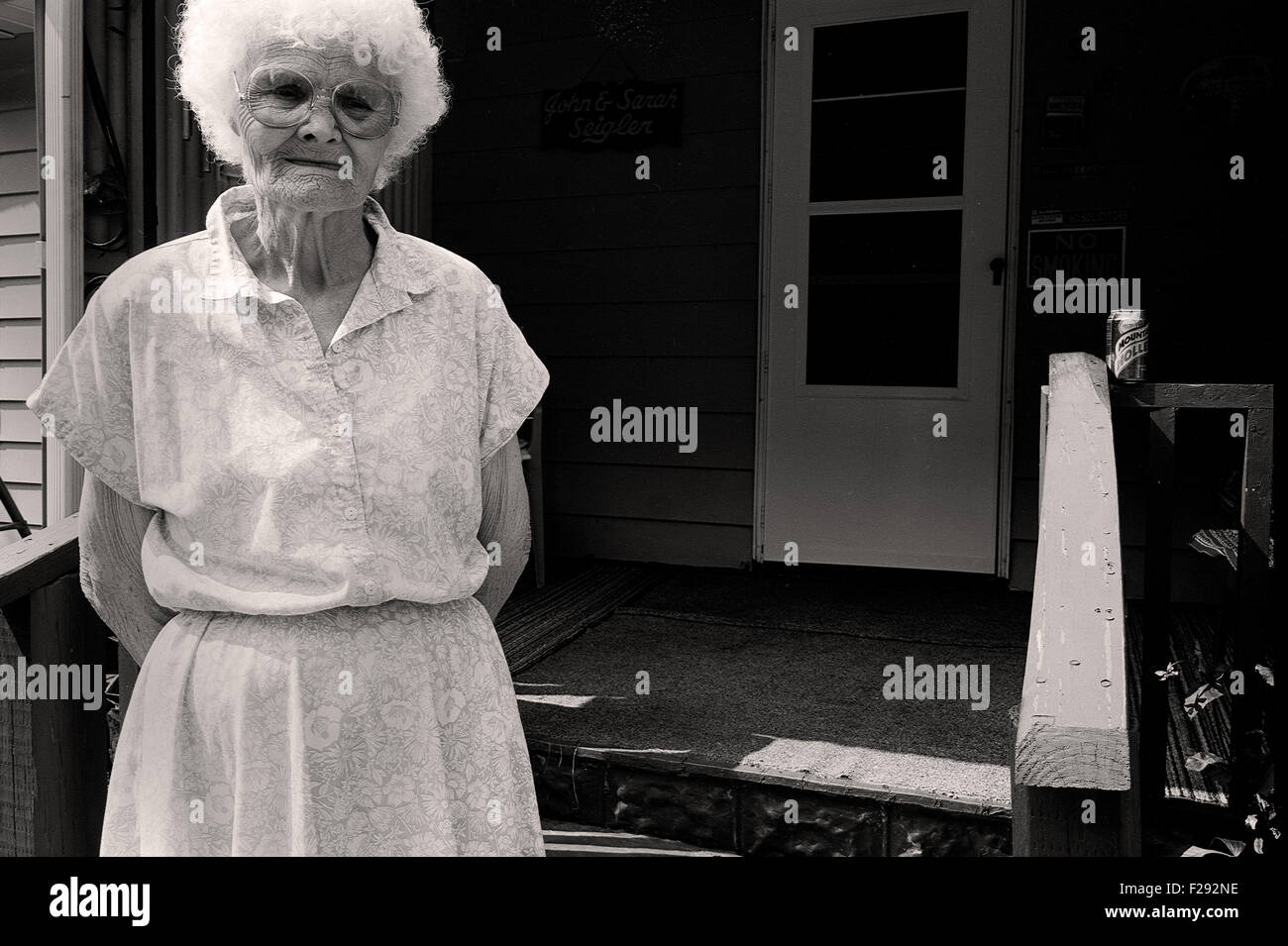 Old lady standing outside her shack, Coretta, West Virginia, USA Stock ...