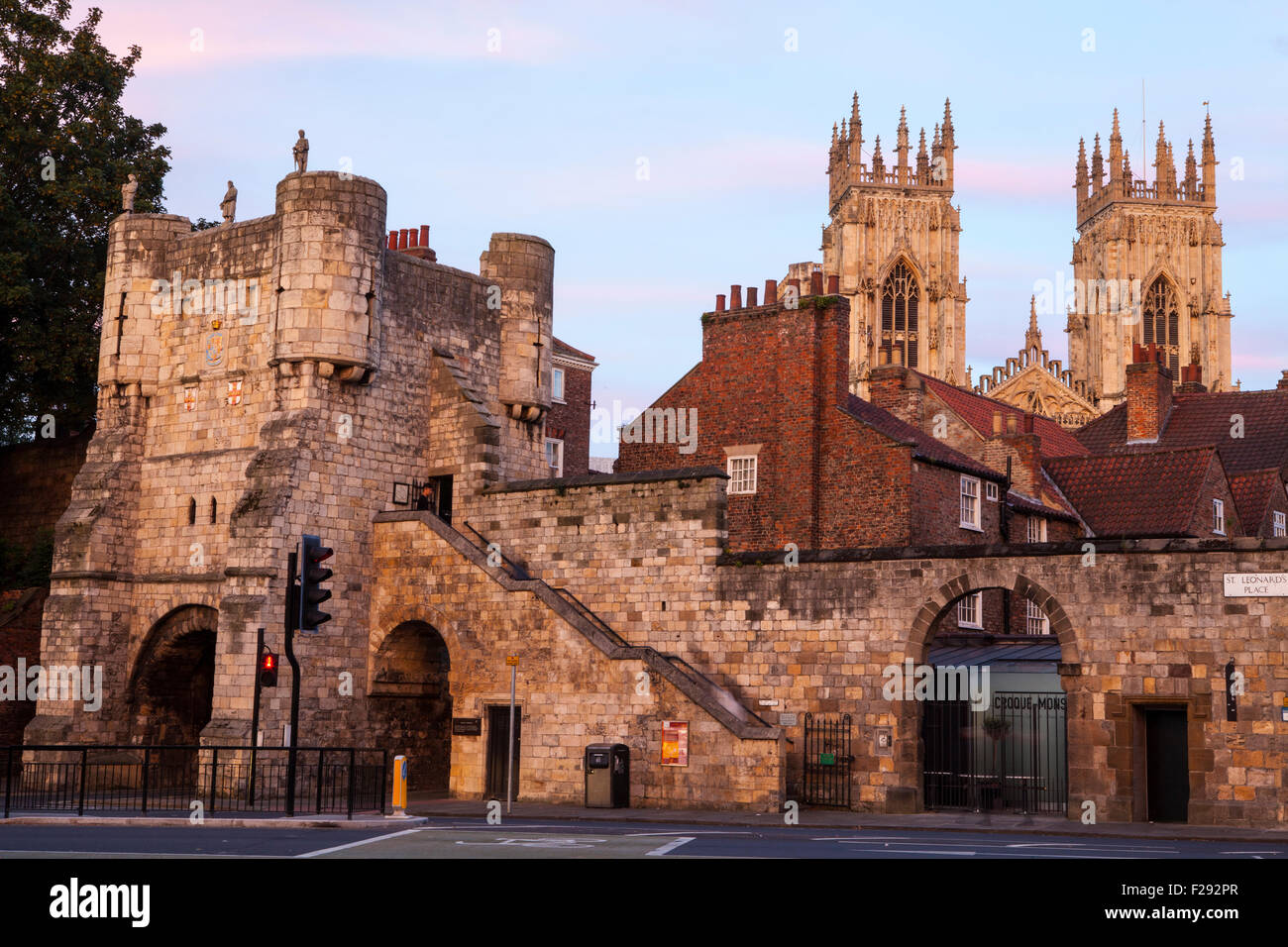 An evening view of Bootham Bar and the towers of York Minster in the ...