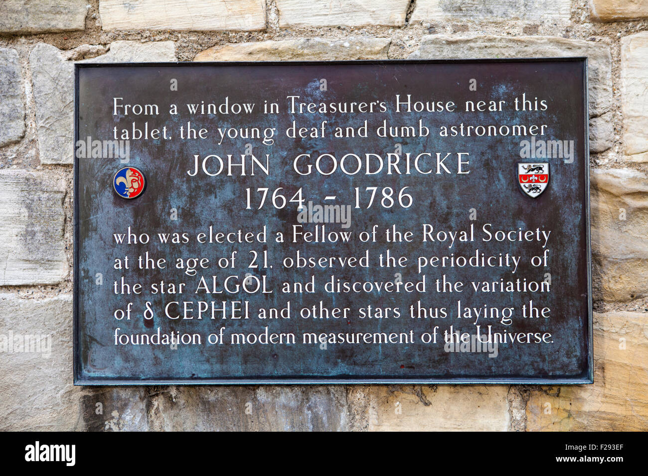 A plaque marking the location where astronomer John Goodricke carried ...