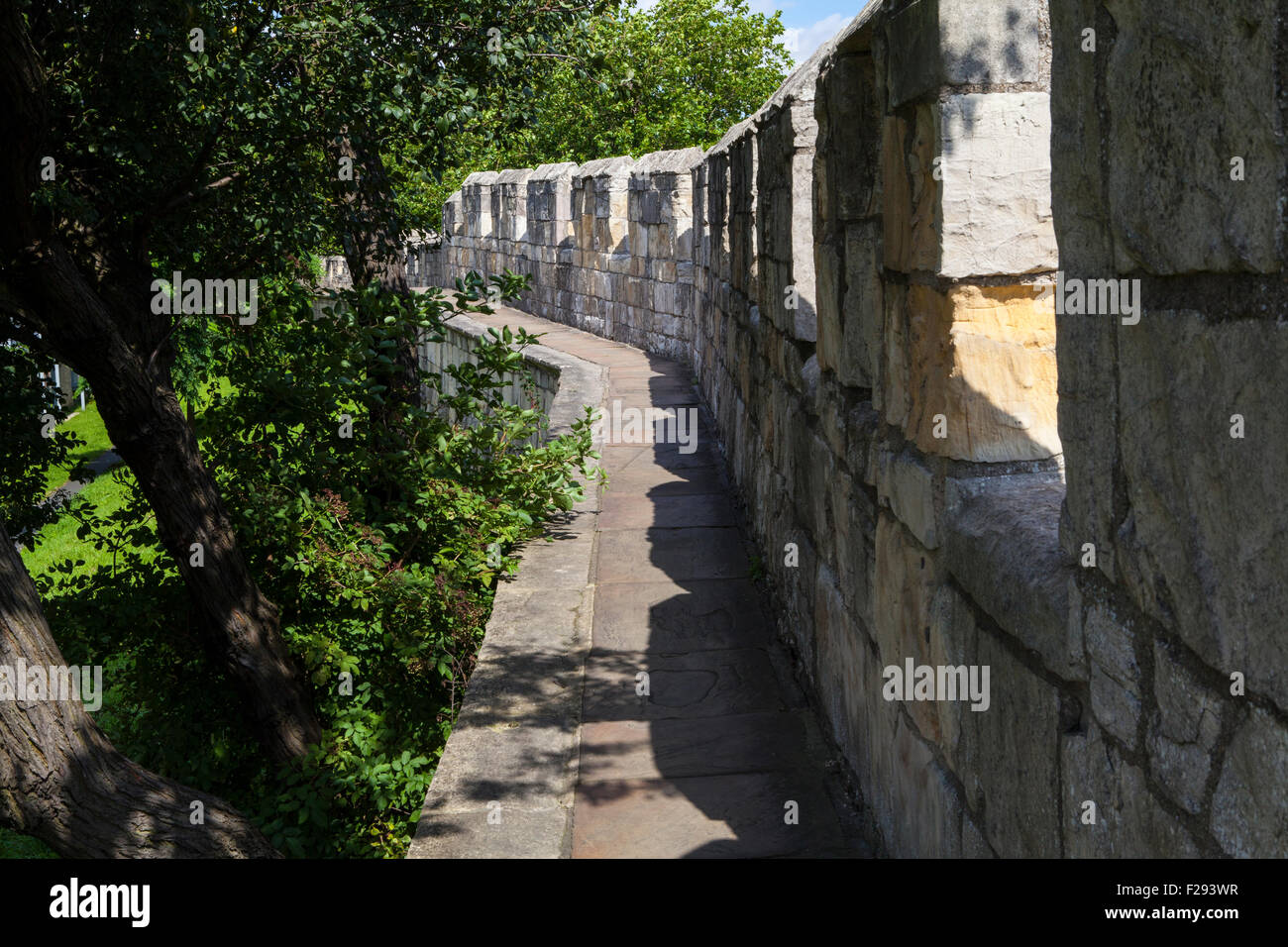 The historic York City Walls in York, England. Since Roman times, the ...