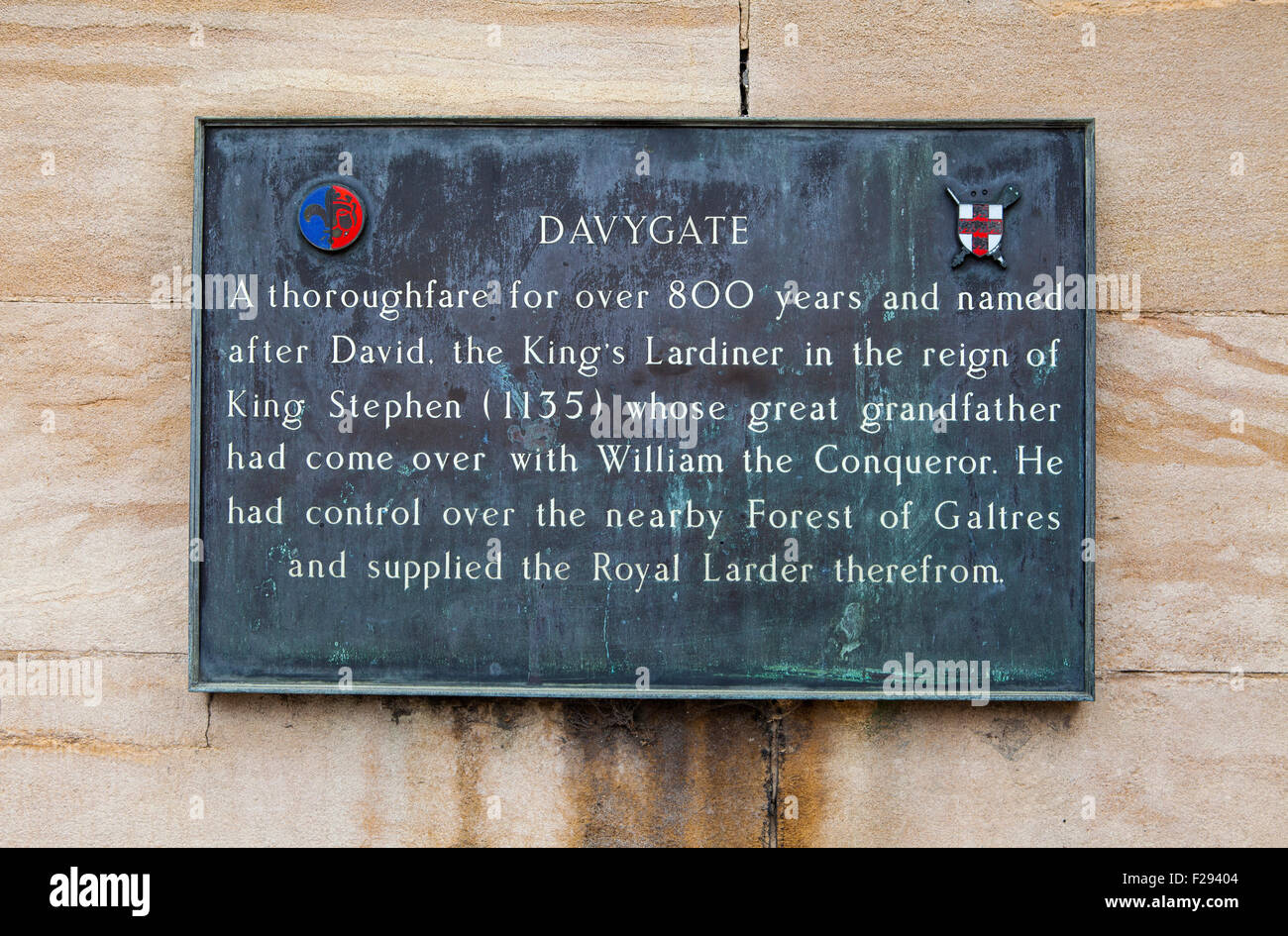 A plaque detailing the history of Davygate in York, England Stock Photo ...