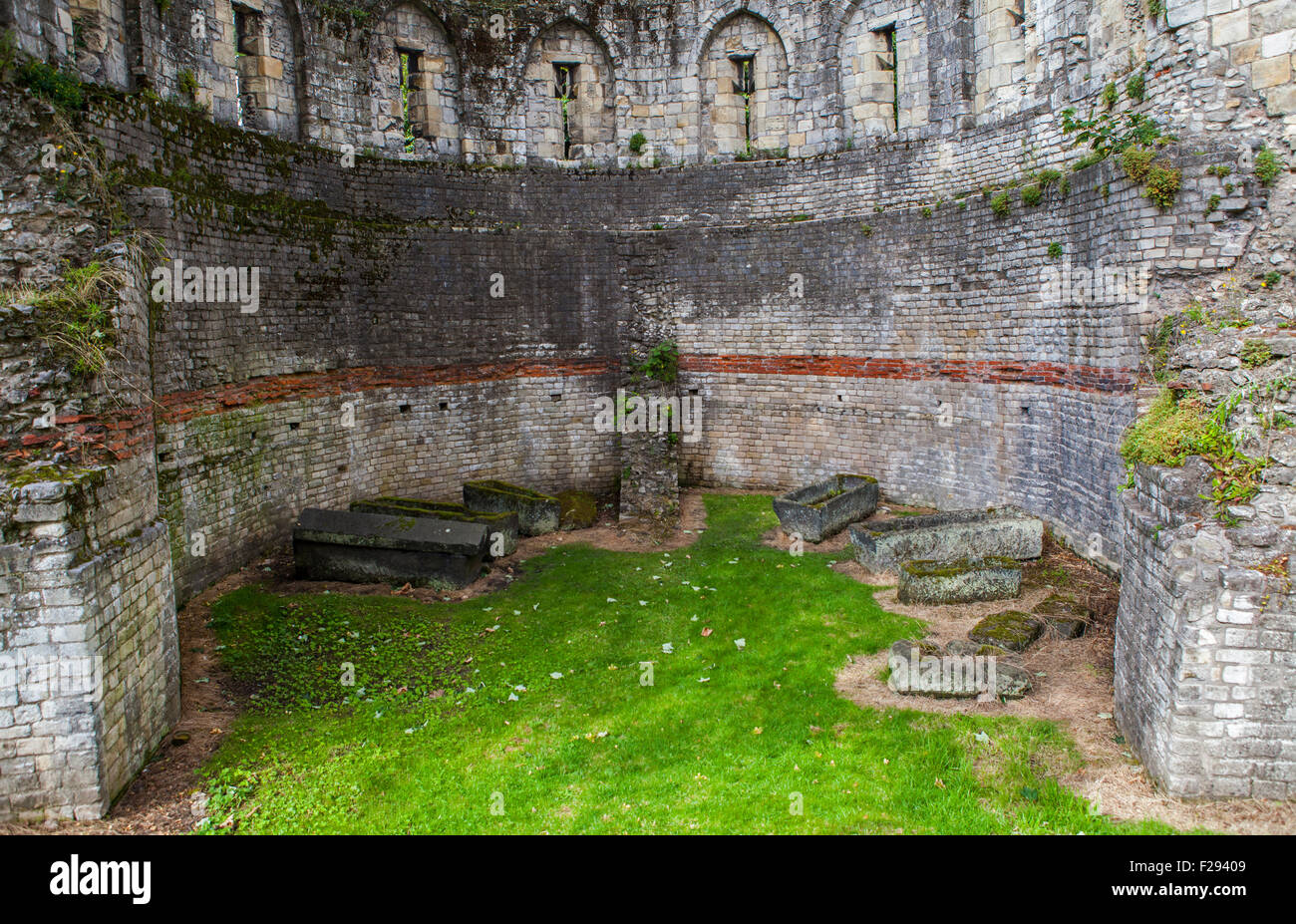 The remains of the ancient Multangular Tower in York, England. The ...