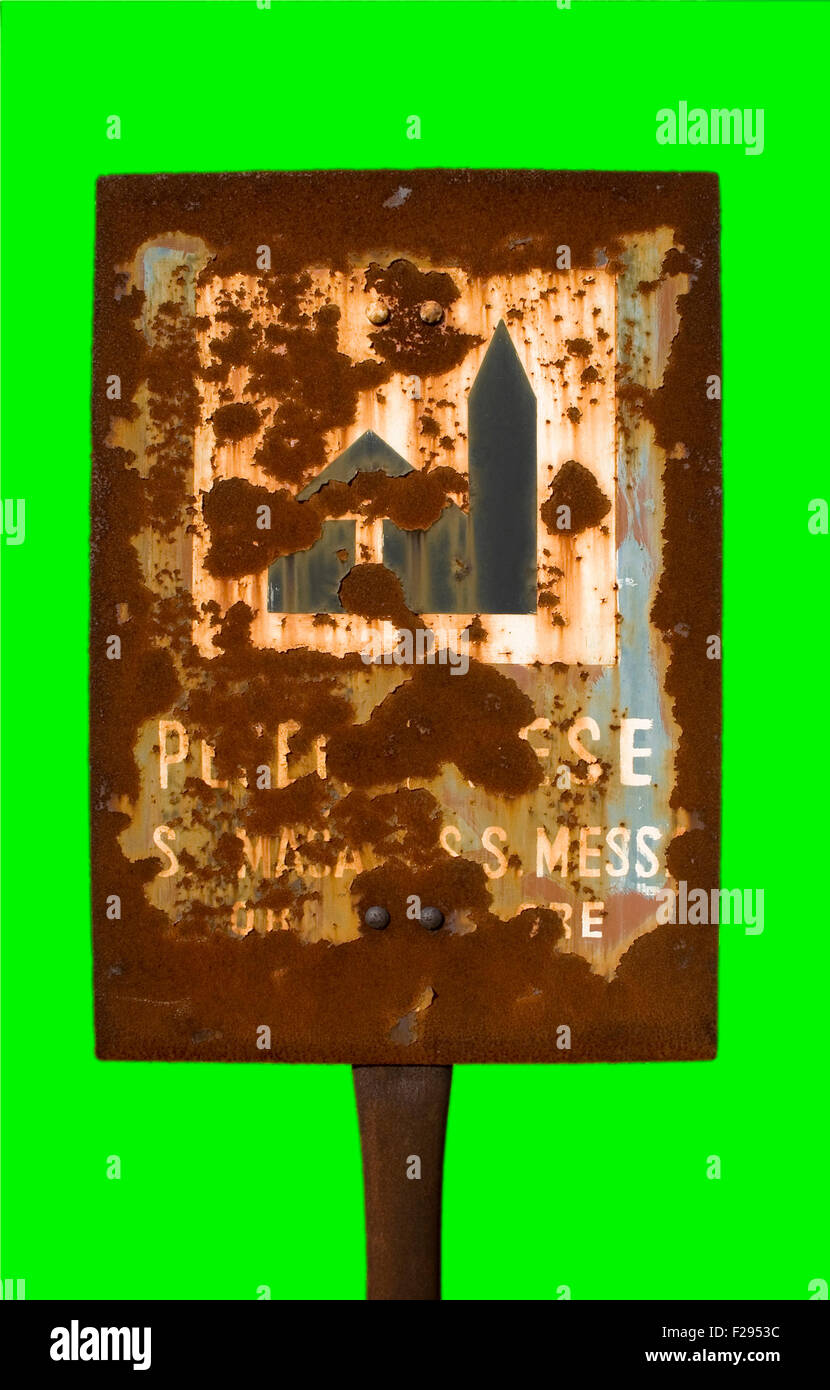 Rusty urban sign of a church isolated on a green background Stock Photo ...