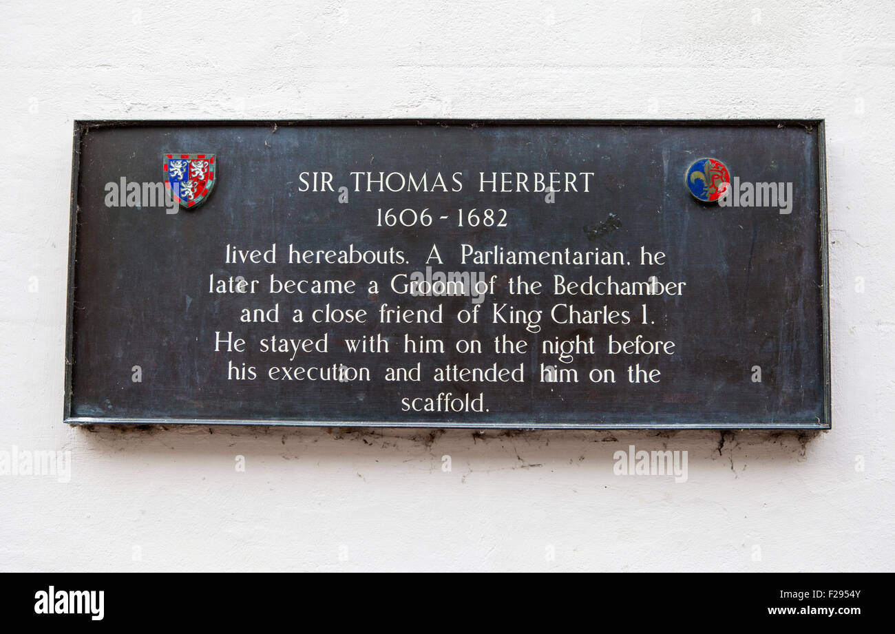 A plaque detailing the location where Parliamentarian Sir Thomas ...