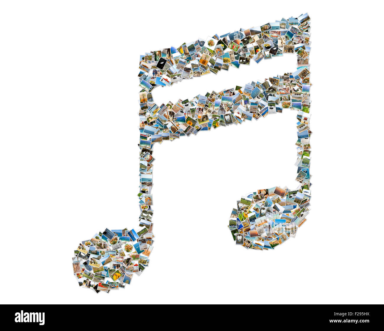 Musical note sign, photo collage isolated on a white background Stock ...
