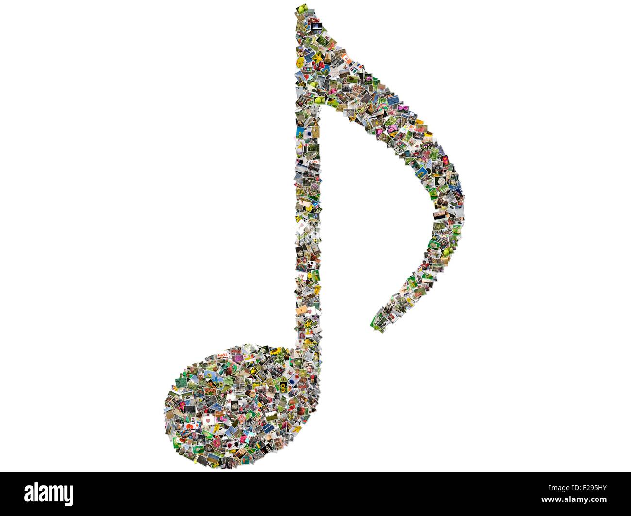 Musical note sign, photo collage isolated on a white background Stock ...