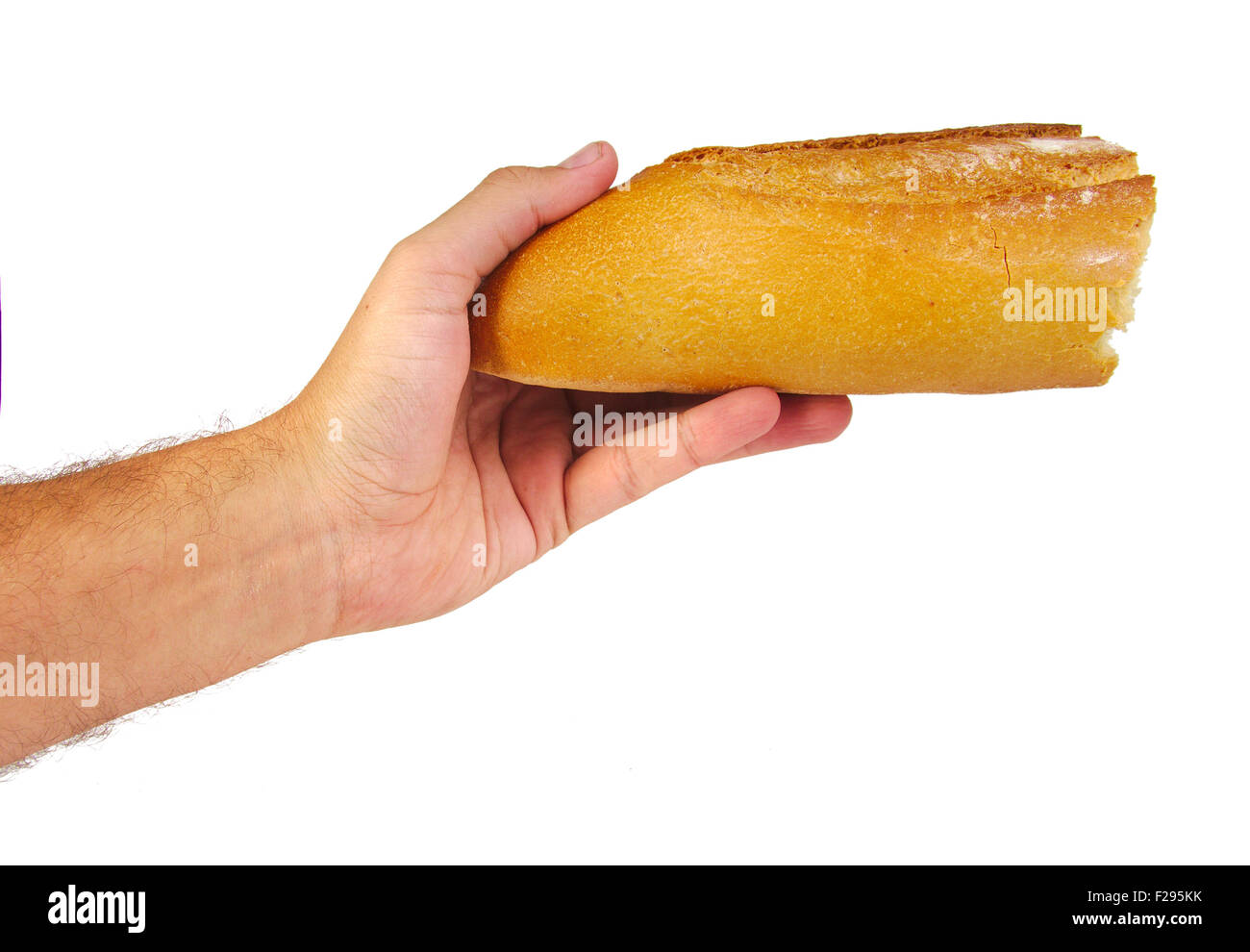 Man giving or sharing bread isolated on white background. Charity ...