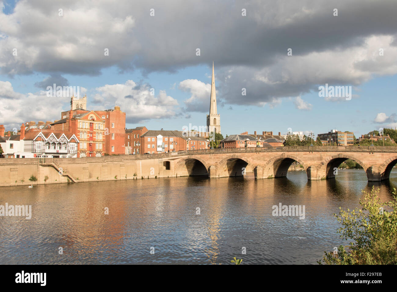 Worcester waterfront on the River Severn, Worcestershire, England, UK ...