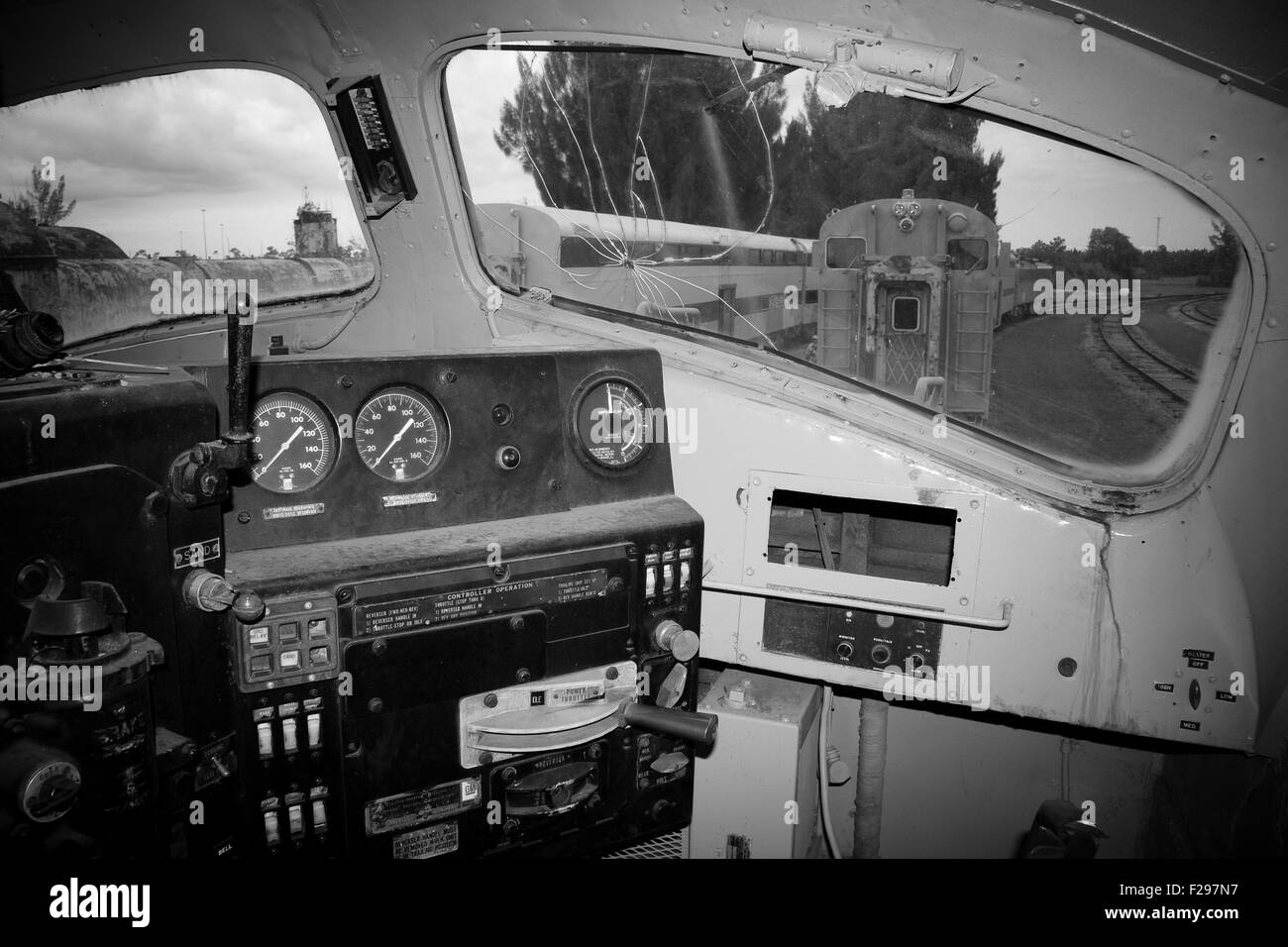 Inside locomotive cab Black and White Stock Photos & Images - Alamy