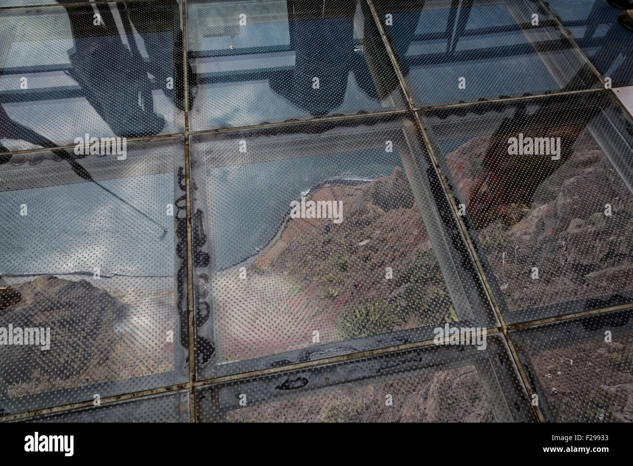 A view through the glass platform at Cabo Girão, Madeira, Portugal ...