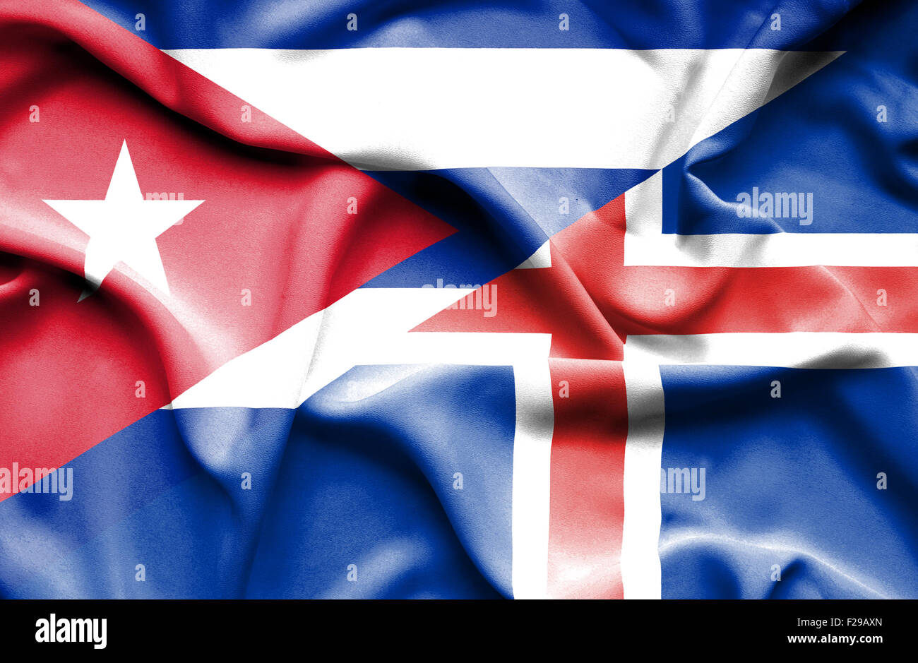 Waving flag of Iceland and Cuba Stock Photo - Alamy