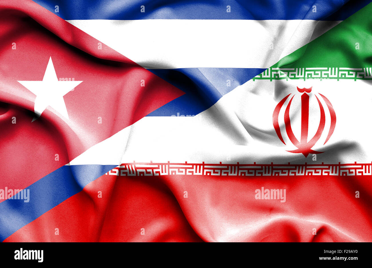 Waving flag of Iran and Cuba Stock Photo - Alamy