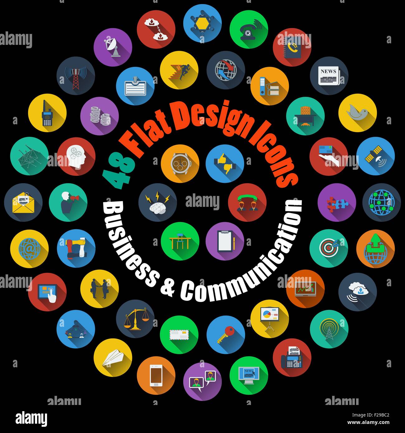 Set of High Detailed Business and Communication Smooth Icons in Flat ...