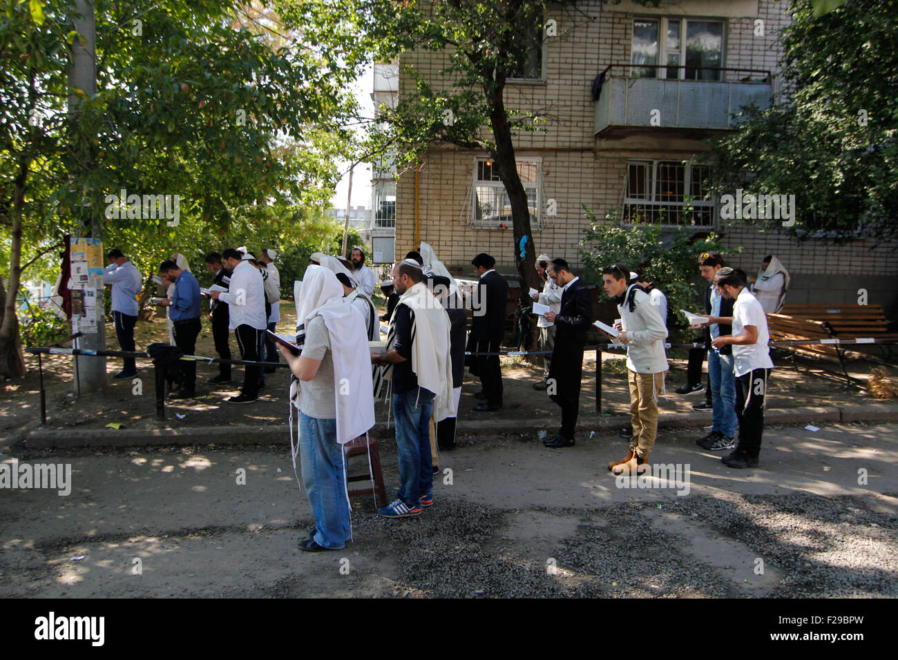 Sept. 14, 2015 - Uman, Ukraine - Orthodox Jewish pilgrims hold the ...