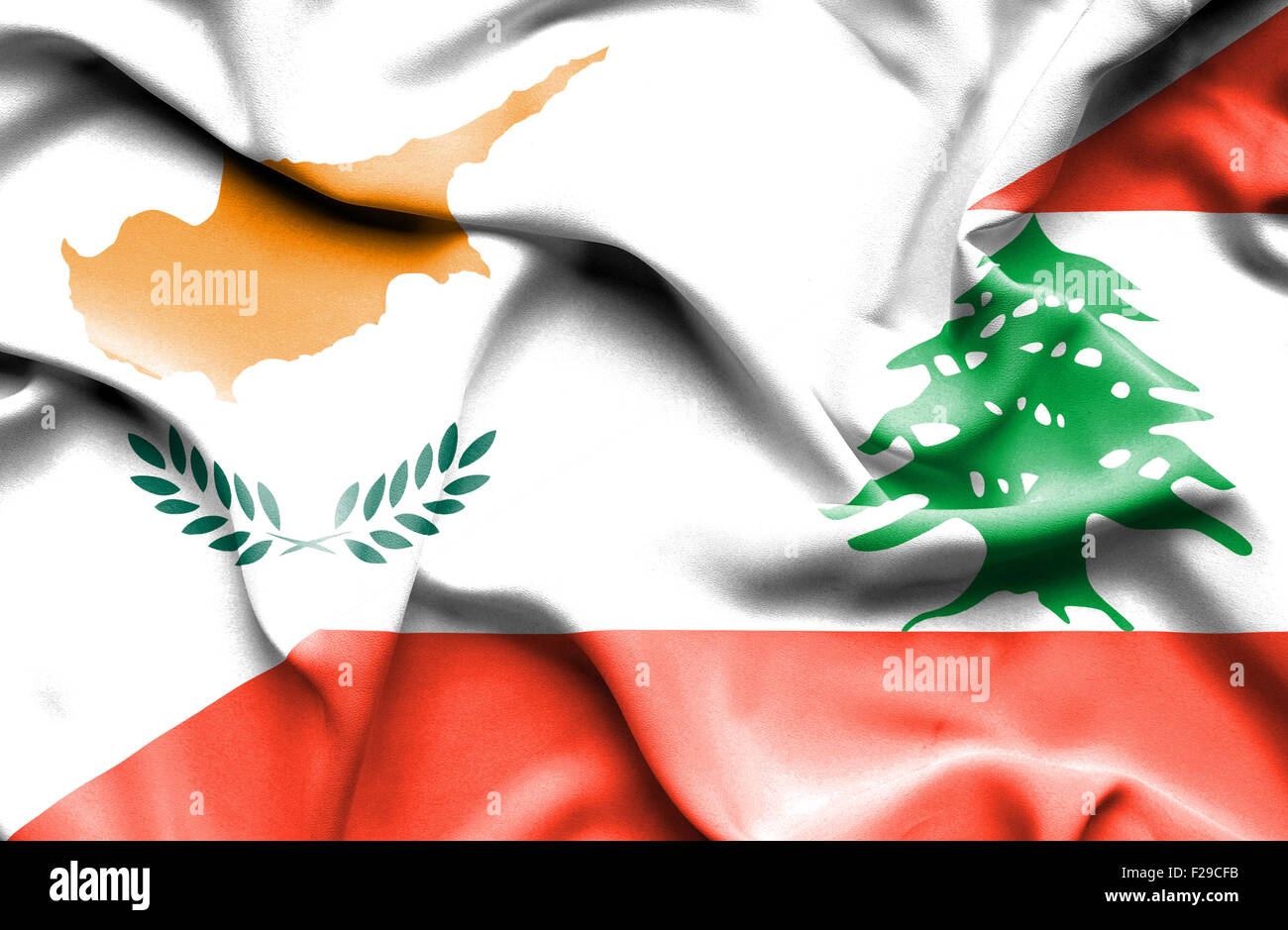 Waving flag of Lebanon and Cyprus Stock Photo - Alamy