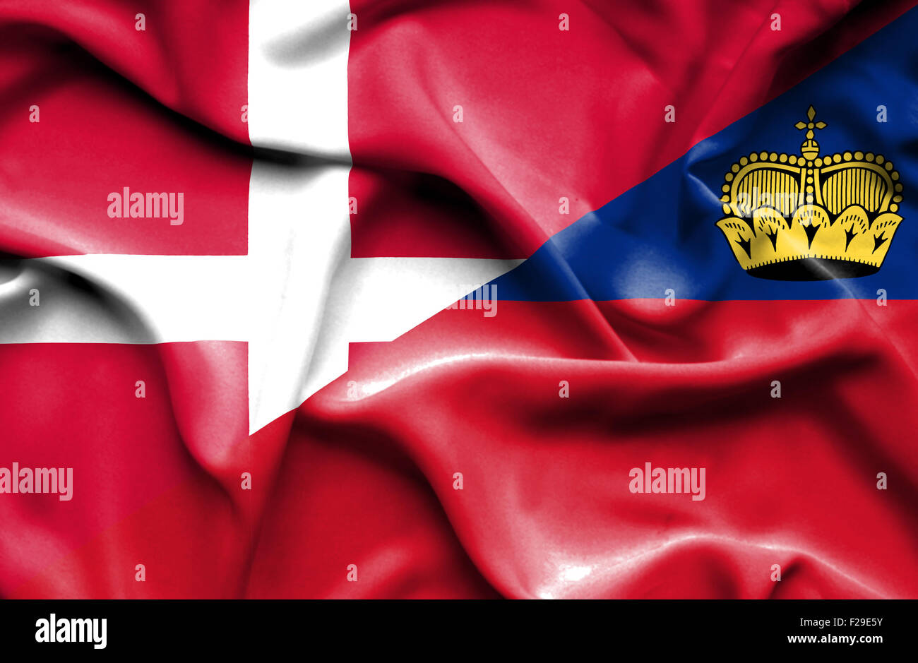 Waving flag of Lichtenstein and Denmark Stock Photo - Alamy